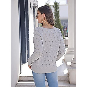 Yousify Women Lace V Neck Long Sleeve Pullover Sweaters Lightweight Knit Solid Color Novelty Jumper Tops