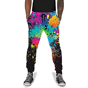 UNIFACO Teenager 3D Digital Print Splatter Jogger Pants Casual Baggy Sweatpants Black S