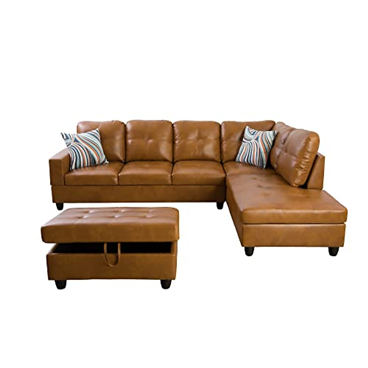 AYCP Golden Coast Furniture Sectional Sofa Set, L Shape Couch, Living Room Sofa Set, Leather Sectional Sofa with Storage Ottoman 103.5inch x 74.5inch x 35inch