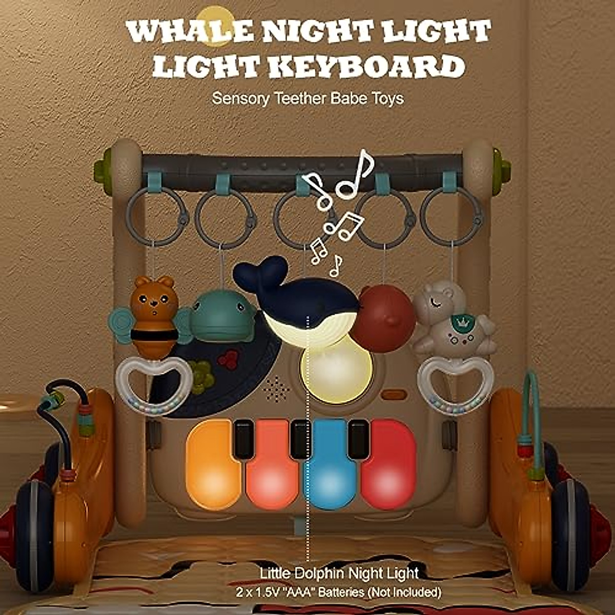 Losbenco Baby Gym Play Mat, 3-in-1 Baby Kick Piano Play Mat, Baby Tummy Time Playmat Musical Activity Center with Light for Infant Newborn Toddlers 0-12 Months