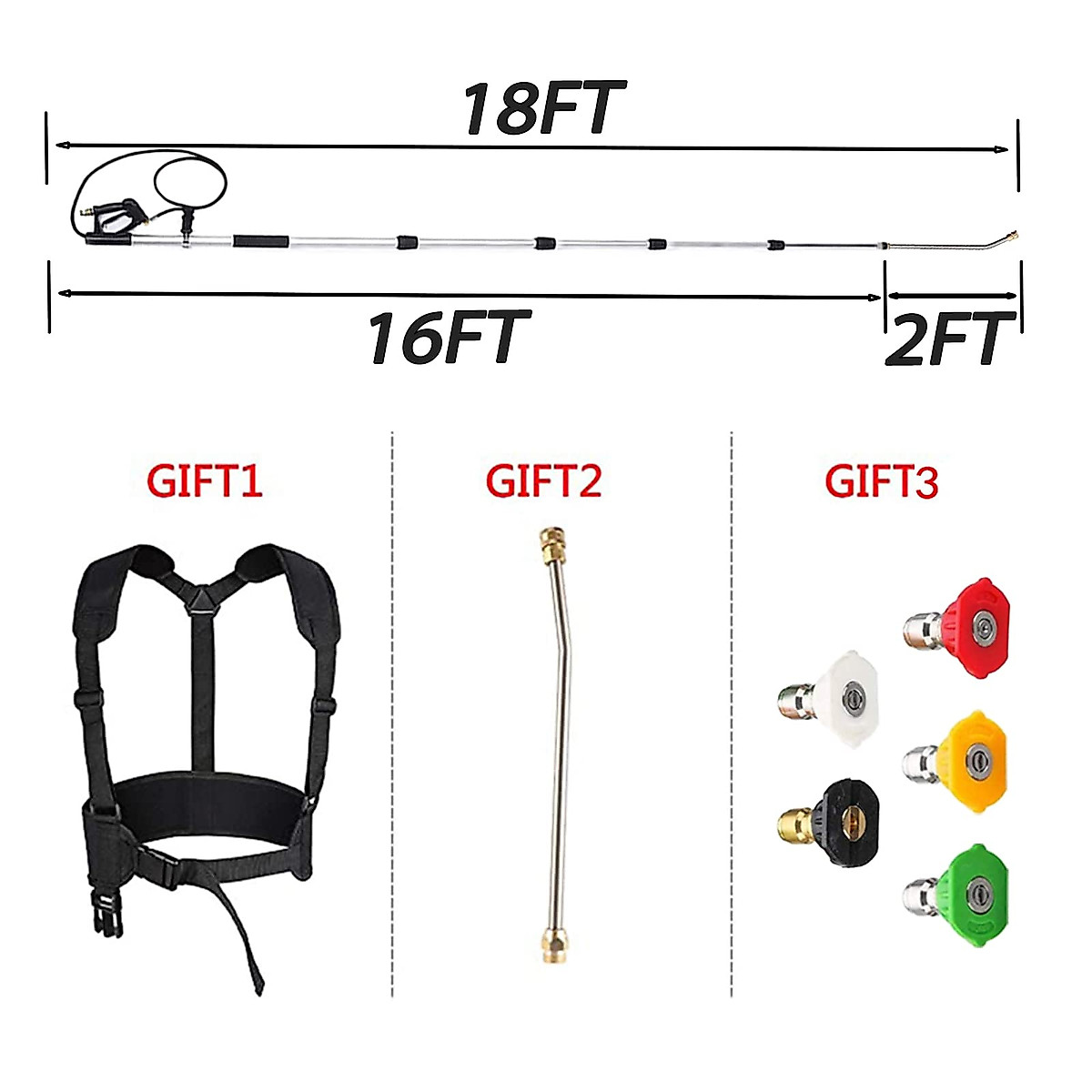 jOYjOB Pressure Washer Telescopic Wand Pressure Washer Extension Wand Power Washer Telescopic Spray Wand with Belt for 4000 PSI Power Washer Extension Lance, 18ft
