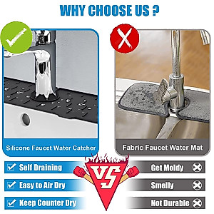 Kitchen Faucet Sink Splash Guard, Silicone Faucet Water Catcher Mat – Sink Draining Pad Behind Faucet, Rubber Drying Mat for Kitchen & Bathroom Countertop Protect(Black)