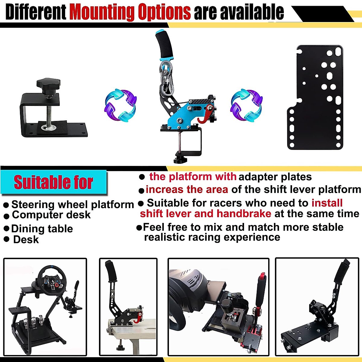 Obokidly Upgrade 2-IN-1 USB Handbrake Support G29 Compatible With PS4/PS5 + PC For Simracing Game Sim Rig With Clamp (Support G29 For PS5 With Clamp, Blue)