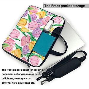 Laptop Bag Laptop Case 14 Inch Computer Bags Colorful Tulips Floral Printed Padded Sleeve Cover for Women Men