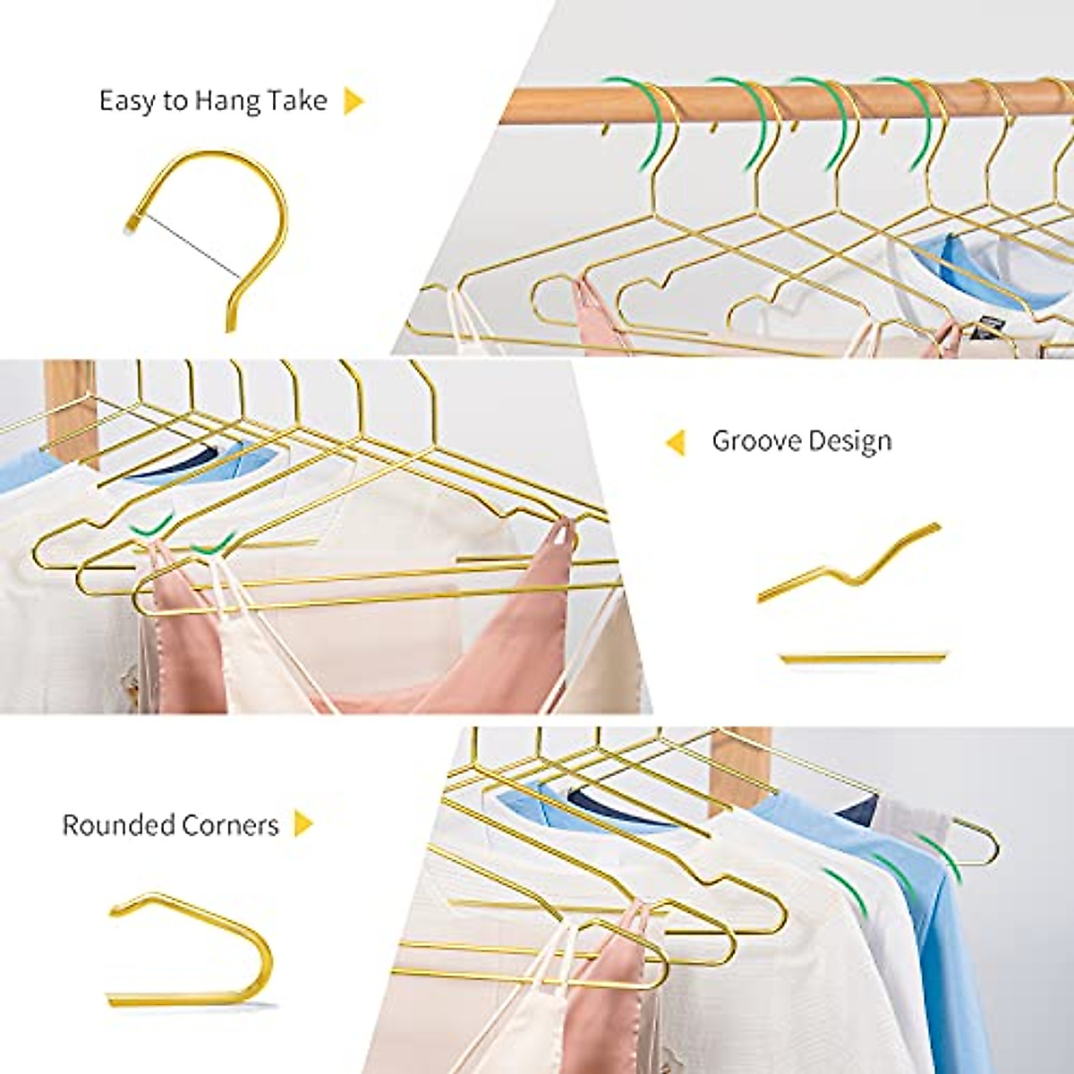 Nature Smile 20 Pack 17.7 Inch Men's Heavy Duty Metal Hangers, Space Saving Wire Hangers, Metal Clothes Hangers, Coat Hanger, Standard Suit Hangers Ideal for Everyday Use, Gold