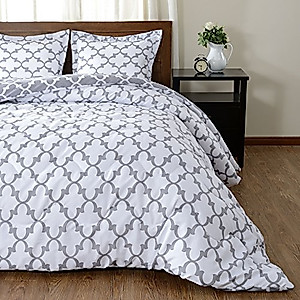 downluxe Lightweight Printed Comforter Set (King,Grey) with 2 Pillow Shams - 3-Piece Set - Down Alternative Reversible Comforter