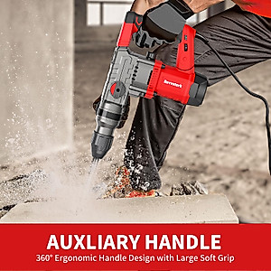 Rotary Hammer Drill, Revvstark 13 Amp 1-1/4 Inch SDS-Plus Heavy Duty Rotary Hammer Drill Powerful, Safety Clutch 4 Functions, Vibration Control Including Grease, Chisels, Drill Bits and Case