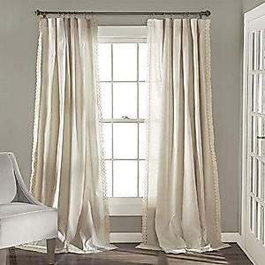 Lush Decor Rosalie Farmhouse Window Curtains Rustic Style Panel Set for Living, Dining Room Bedroom (Pair), 54"W x 63"L, Ivory