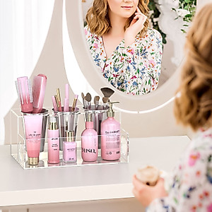 NIUBEE Hair Tool Organizer, Clear Acrylic Hair Dryer and Styling Organizer, Bathroom Countertop Blow Dryer Holder, Vanity Caddy Storage Stand for Accessories, Makeup, Toiletries