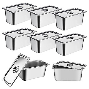 8 Packs Stainless Steel Hotel Pans 1/3 Size x 6" Deep Steam Table Pan with Lids Commercial Food Storage Containers Stackable Metal Steamer Pan Anti-Jam Hotel Pan Restaurant Warm Pans for Buffet Party