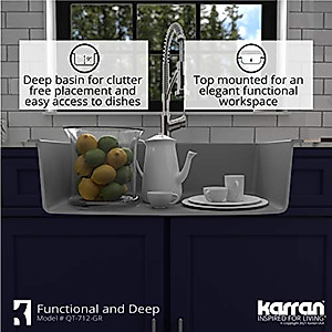 Karran QT-712 Drop-In Quartz Composite 33 in. 1-Hole Single Bowl Kitchen Sink Kit in Grey