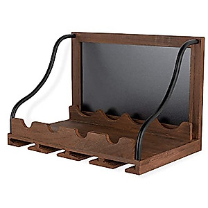 brightmaison BGT Colmar Wall Wine Rack, Wine Glass Holder & Bottle Rack with Chalk Board Sign, 4 Bottles Wine Storage, Rustic Wall Décor, Wood Walnut