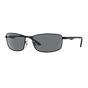 Ray-Ban RB3498 006/81 61M Matte Black/Grey Polarized Rectangular Sunglasses For Men+ BUNDLE with Designer iWear Eyewear Kit
