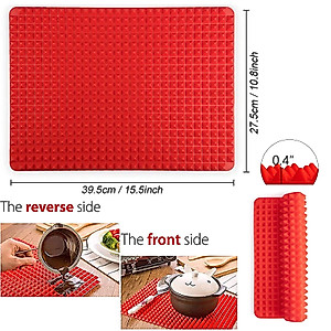 ShangPinFeiLi Silicone Baking Mat Pyramid Sheets Cooking Pan 16"x11" 2 Pack-Red，Best Healthy Fat Reducing Nonstick Cooking Mat for Baking Mat with Grid for Oven Grilling BBQ, Baking and Roasting