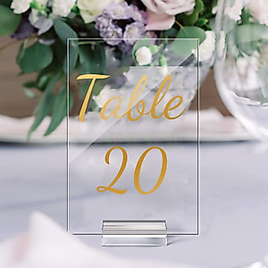 40 Pack Gold Acrylic Wedding Table Number 1-40 Clear Wedding Table Stand with Numbers Calligraphy Table Number Holders 4 x 6 Inch Acrylic Table Signs for Wedding Reception Centerpieces Decorations