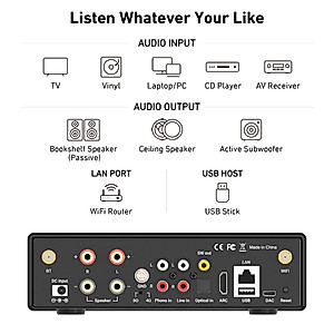 Arylic Hi-Fi Multiroom WiFi Amplifier with Bluetooth aptX HD, HDMI ARC, AirPlay 2 & Spotify Streaming for Wireless Home Music .Support 192Khz/24bits Music Transmission & Reception.50W*2 Amplifier- H50
