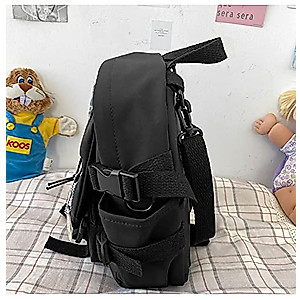 PEXIZUAN kawaii backpack girl school bag waterproof nylon with kawaii pendant cute pin mini backpack(black)