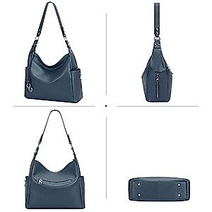 Over Earth Genuine Leather Purses and Handbags Shoulder Bags for Women Ladies Hobo Crossbody Purse Large(O116E Linen Blue)