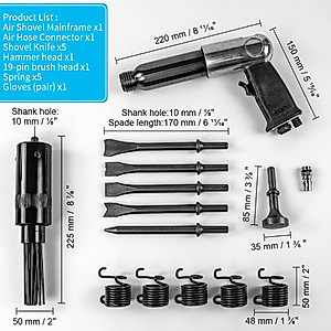 BAUSATZ Air hammer Heavy Duty 220mm long barrel air chisel kit with 5pcs chisels Needle Scaler Attachment with 19pcs Needles，5000BPM air chisel for shoveling and cutting (JBCXJ01)