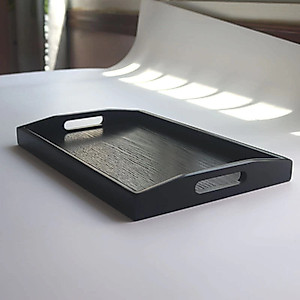 Solid Wood Serving Tray, Rectangle with Handle Hole Non-Slip Tea Coffee Snack Plate Food Meals Serving Tray with Raised Edges for Home Kitchen Restaurant(14.2 inchx9.1 inchx1.4inch)
