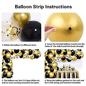 RUBFAC Black and Gold Balloons Garland Arch Kit with Black Gold Confetti Balloons for Graduation Birthday Party Decorations