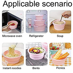 payanwin Collapsible Bowl, Silicone Food Storage Container, Camping with Lid, Round Silicone Lunch Container, Microwave, Dishwasher and Freezer Safe (Pink, 4 pcs)