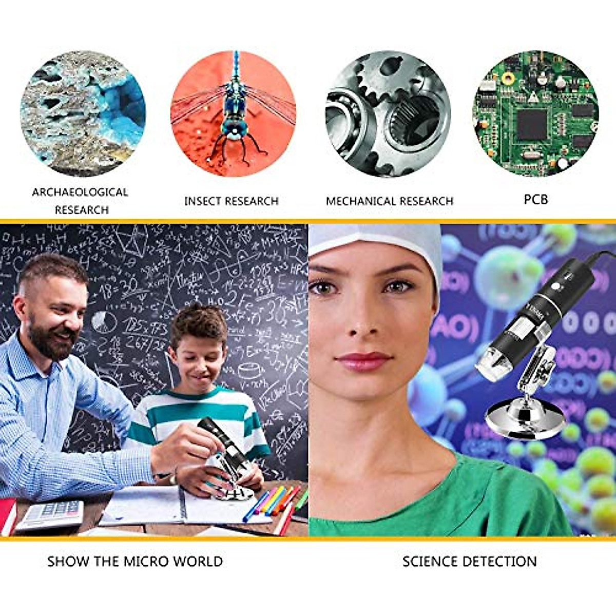 Wireless Digital Microscope USB Microscope Camera 50X to 1000X 8 LED Light WiFi Handheld Zoom Magnification Magnifier for PC, Android Smartphone, iPhone