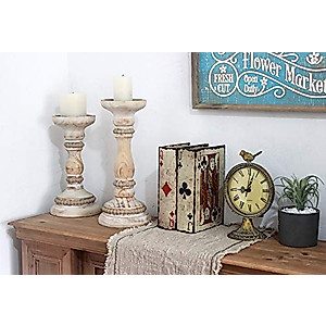 Funly mee Rustic Farmhouse Wooden Candle Holder ,13 Inch and 11 Inch Height Candlesticks with Decorative Bead (Set of 2)