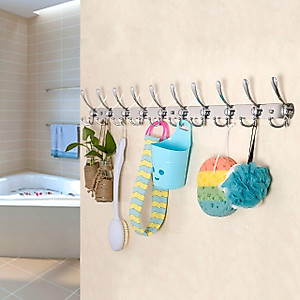 WEBI Coat Rack Wall Mount Long,8 Tri Hooks for Hanging Coats,30 inch Hook Rack,Hook Rail,Coat Hanger Wall Mount for Clothes,Jacket,Hats,Black,2 Packs