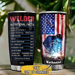 wowcugi Personalized Welder Tumbler Nutrition Facts American Flag Pride Tumblers Stainless Steel 20oz 30oz Insulated Travel Cups Welders Gifts for Men Women Dad Grandpa Father's Day Birthday Christmas
