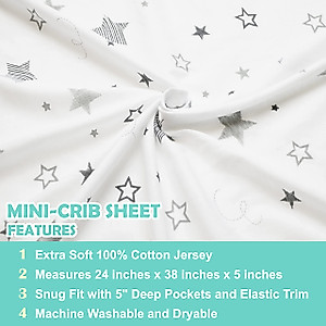 TL Care Fitted Mini Crib Sheet 24" x 38", Soft Breathable Neutral 100% Cotton Jersey Portable Sheet, Super Stars, for Boys and Girls, Fits Most Pack N Play and Mini Crib Mattresses