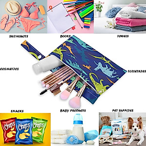 visesunny Vintage Dinosaur Animal 2Pcs Wet Bag with Zippered Pockets Washable Reusable Roomy Diaper Bag for Travel,Beach,Pool,Daycare,Stroller,Diapers,Dirty Gym Clothes,Wet Swimsuits,Toiletries