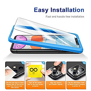 CANSHN 3 Pack Screen Protector for iPhone 11 [6.1 inch] + 3 Pack Tempered Glass Camera Lens Protector with Easy Installation Frame, Anti-Scratch, Case Friendly, 9H Hardness, HD Clear Film [6 Pack]