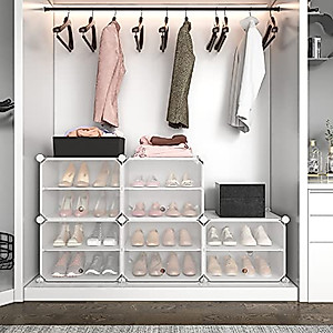 ROJASOP Shoe Rack Organizer, 10-Tier Shoe Organizer 20 Pairs Portable Shoe Rack Organizer Shoes Storage Cabinet Shoe Racks for Closet Entryway Bedroom (Clear, 1 by 10)