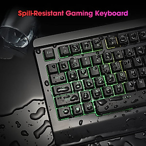 Cudote Gaming Keyboard, USB Wired Keyboard Rainbow Backlit, LED Light Up with Ergonomic Wrist Rest, Multimedia Shortcut Keys, 19 Keys Anti-ghosting, PC for Laptop Desktop Computer, Black