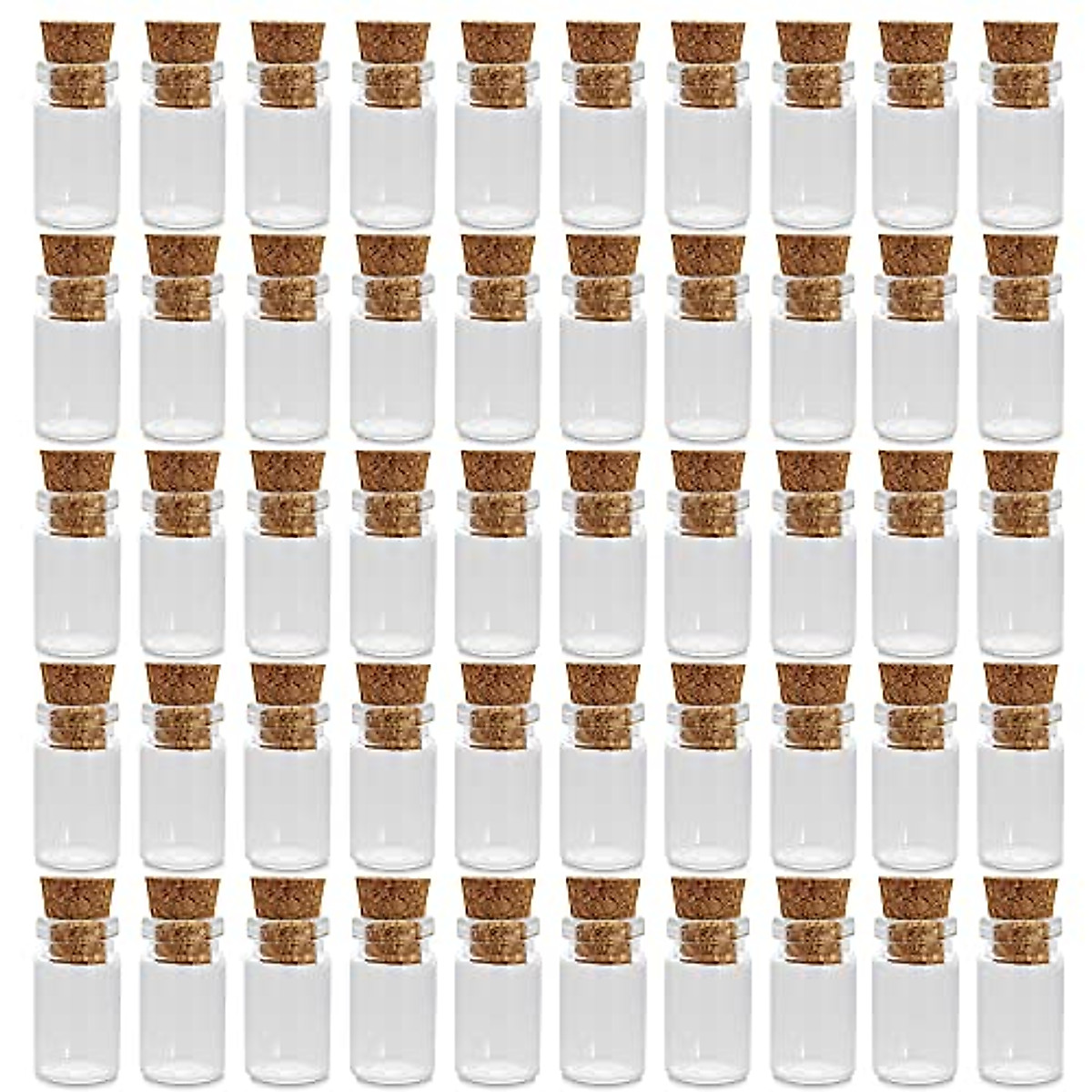 Mini Tiny Clear Glass Jars Bottles with Cork Stoppers for Arts & Crafts, Projects, Decoration, Party Favors - Size: 18mm x 10mm Diameter (50 Pack)
