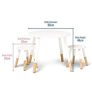 Wildkin Kids Scandi Table and Chairs for Toddlers Boys and Girls, Table Set for Kids Includes Two Matching Stools, Features Solid Wood Legs, Ideal for Homes, Daycares, and Classrooms (White/Natural)