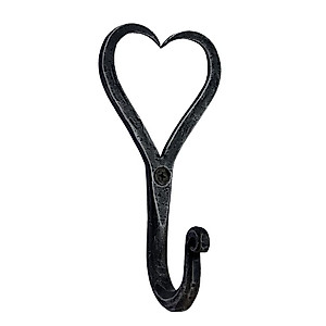 Hand Forged Heart Shape Metal Wall Hooks Wrought Iron Hook Blacksmith Vintage Wall Hook Handmade Wall Mounted Rustic Hooks for Office and Home Black Antique Finish Wall Hooks by Living Ideas
