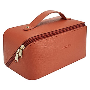 nqauen Makeup Bag Large capacity travel cosmetic bag Travel Toiletry Bag Organizer with Handle and Divider Cosmetic Bags (Orange, Medium)