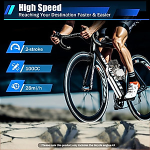 100cc Bicycle Engine Kit, 2-Stroke Gas Motor Bike Kit Air-Cooling Bicycle Motorized Full Set Super Fuel-efficient for Most 26" /28" Bikes Bicycle Scooter…