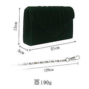 ZIUMUDY Elegant Velvet Envelope Pleated Clutch Bags Wedding Evening Shoulder Chain Handbags (Black)