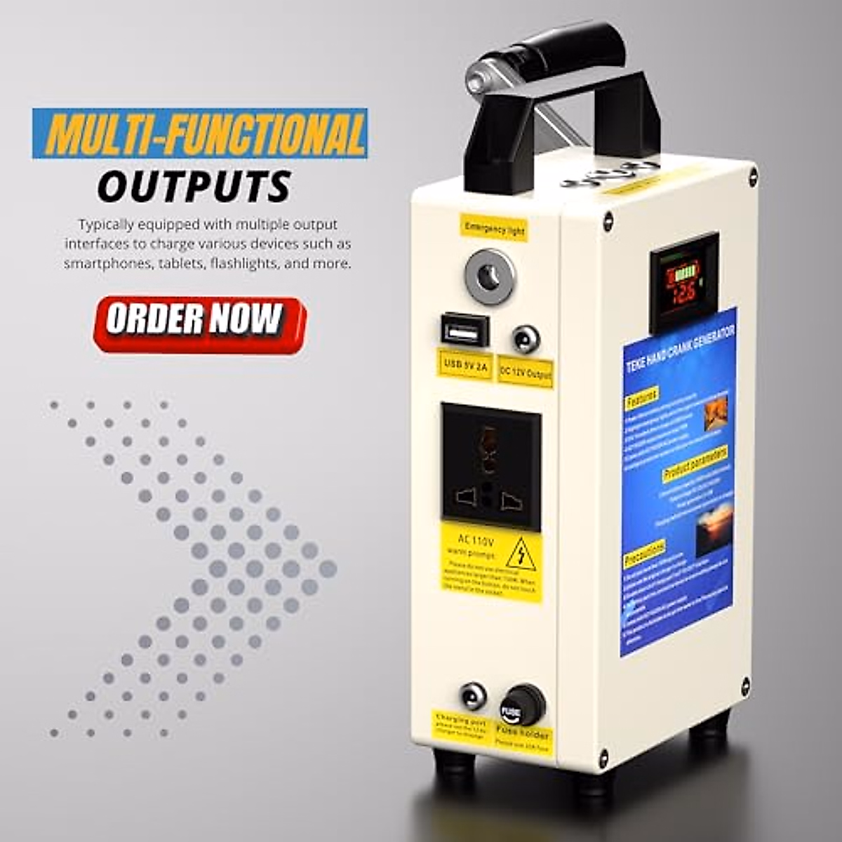 150W Hand Crank Generator, Portable Power Station w/Folding Handle, Aluminum Alloy Small Inverter Generator Rechargeable for Home Camping Outdoor Smartphone Charger