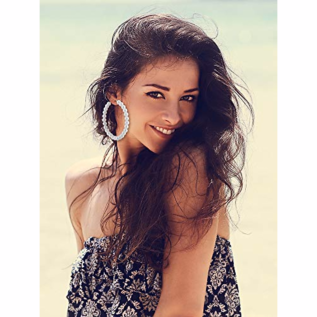 3 Pairs Pearl Hoop Earrings Pearl Earrings for Women Girl Brides Gift (Silver Earring Needle)