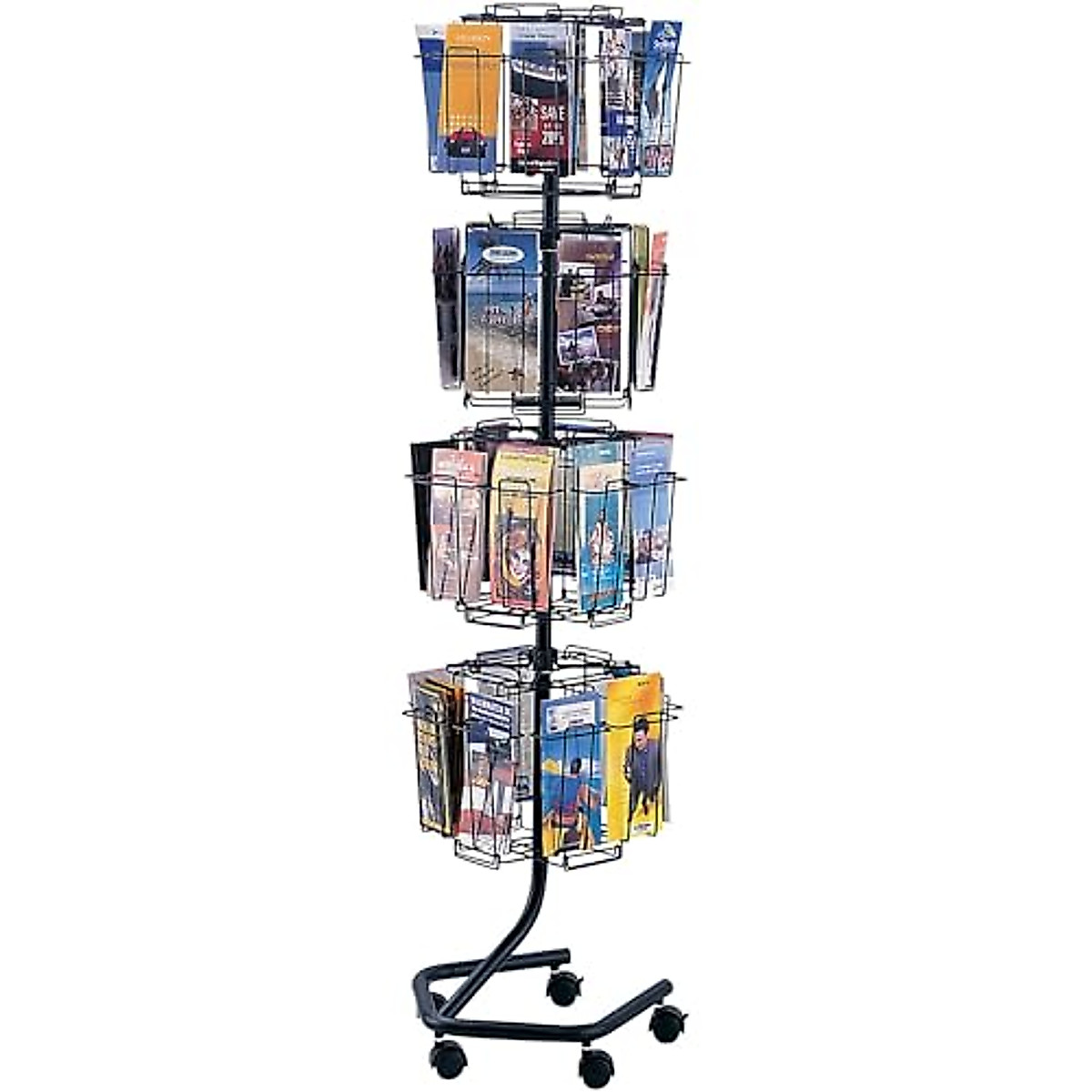 Safco Products 4128CH 32 Pockets Wire Brochure Display Rack, Charcoal, Rotating for Increased Visibility, Office and Classroom Organization