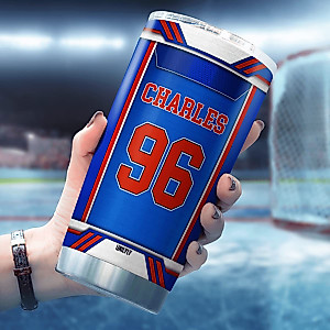 UNILYLY Personalized Coffee Tumbler Leakproof Insulated Mug With Lid Christmas Gifts For Hockey Fans Teen Boys Men Sports Fan Accessories Large Travel Cup Hot And Cold Tumblers