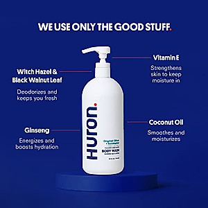 Huron Men's Moisturizing Body Wash - Crisp & Invigorating Scent of Citrus, Eucalyptus, Mint, & Aromatic Greens - Made With Coconut Oil, Vitamin E & Witch Hazel - 32 fl oz