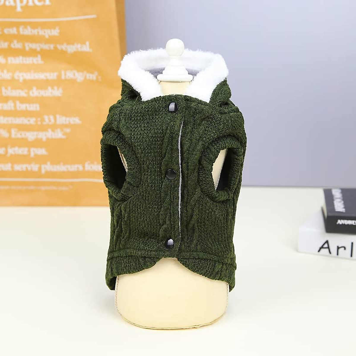 Dog Sweater Dog Hoodie Rdc Pet Clothes Dog Woolen Sweater with Cap Winter Warm Turtleneck Sweater Fleece Coat for Small Dog Medium Dog Cat (S, Classic-Green)