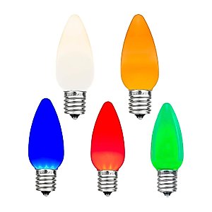 Novelty Lights 25 Pack C9 LED Ceramic Outdoor Patio Party Christmas Replacement Bulbs, Multi, 3 LED's Per Bulb, Plastic, Energy Efficient