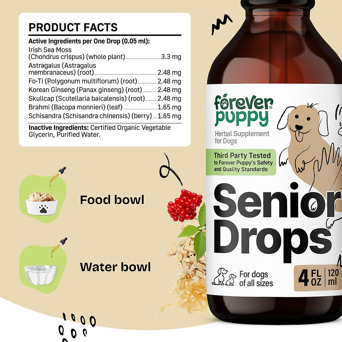 Senior Dog Drops - Immune, Thyroid & Cognitive Support for Elderly Dogs of All Breeds & Sizes - Antioxidant Support for Older Dogs - Liquid Vitamins and Supplements for Senior Wellness - 4 oz