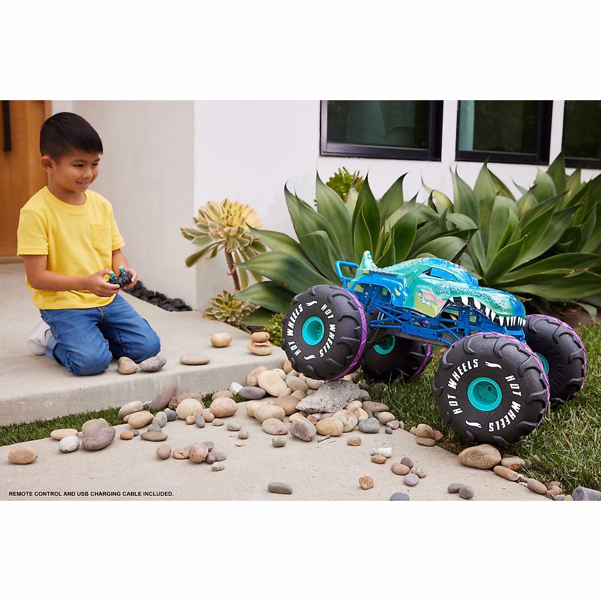 Hot Wheels Monster Trucks RC Toy, Large Remote-Control 1:6th Scale Mega-Wrex, All-Terrain Tires, 2ft+ Long